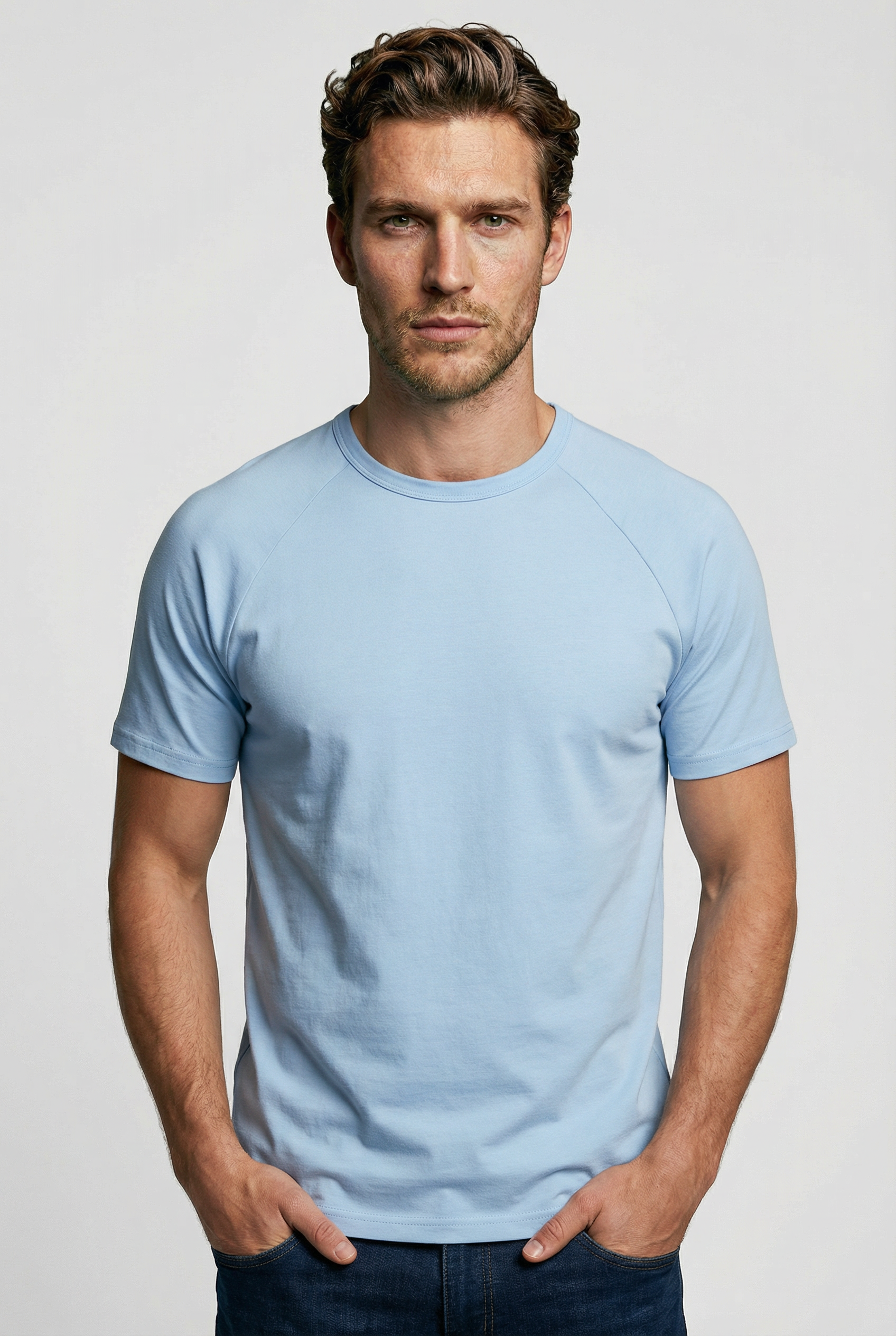 Stylish Hoxton Short Sleeve T-shirt in Sky Blue | Jersey Tops